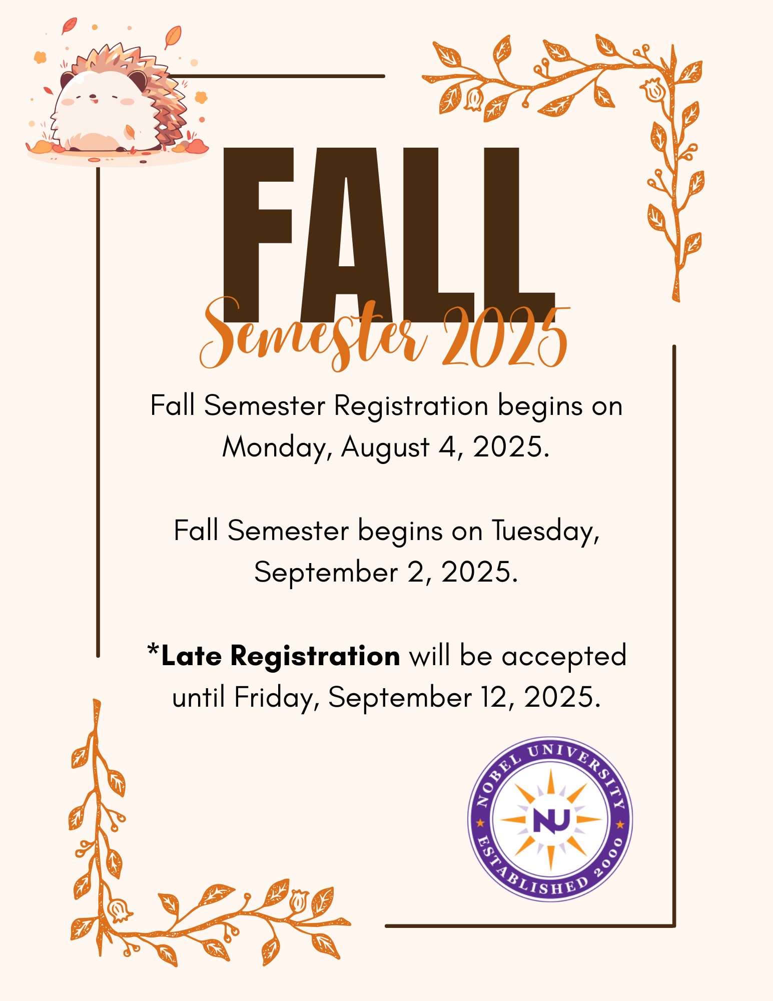 Fall Semester Registration 2025 – Nobel University